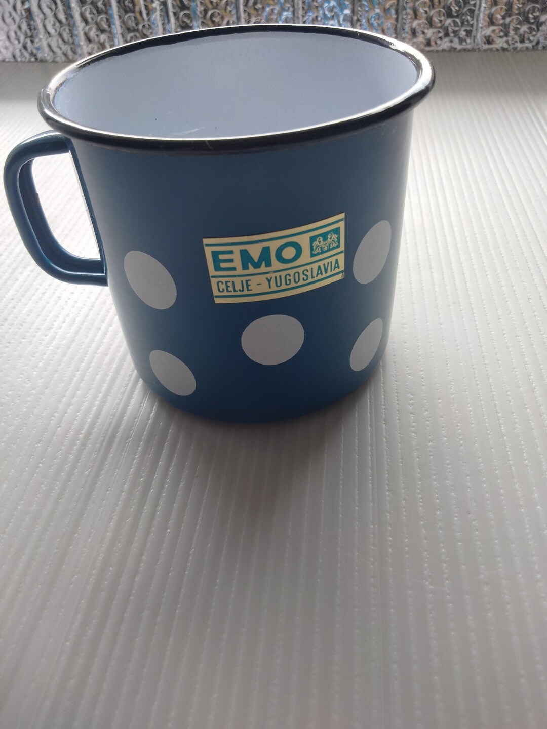 Vintage Blue and White Polka Dot Enamel Cups EMO Celje, Made in ...