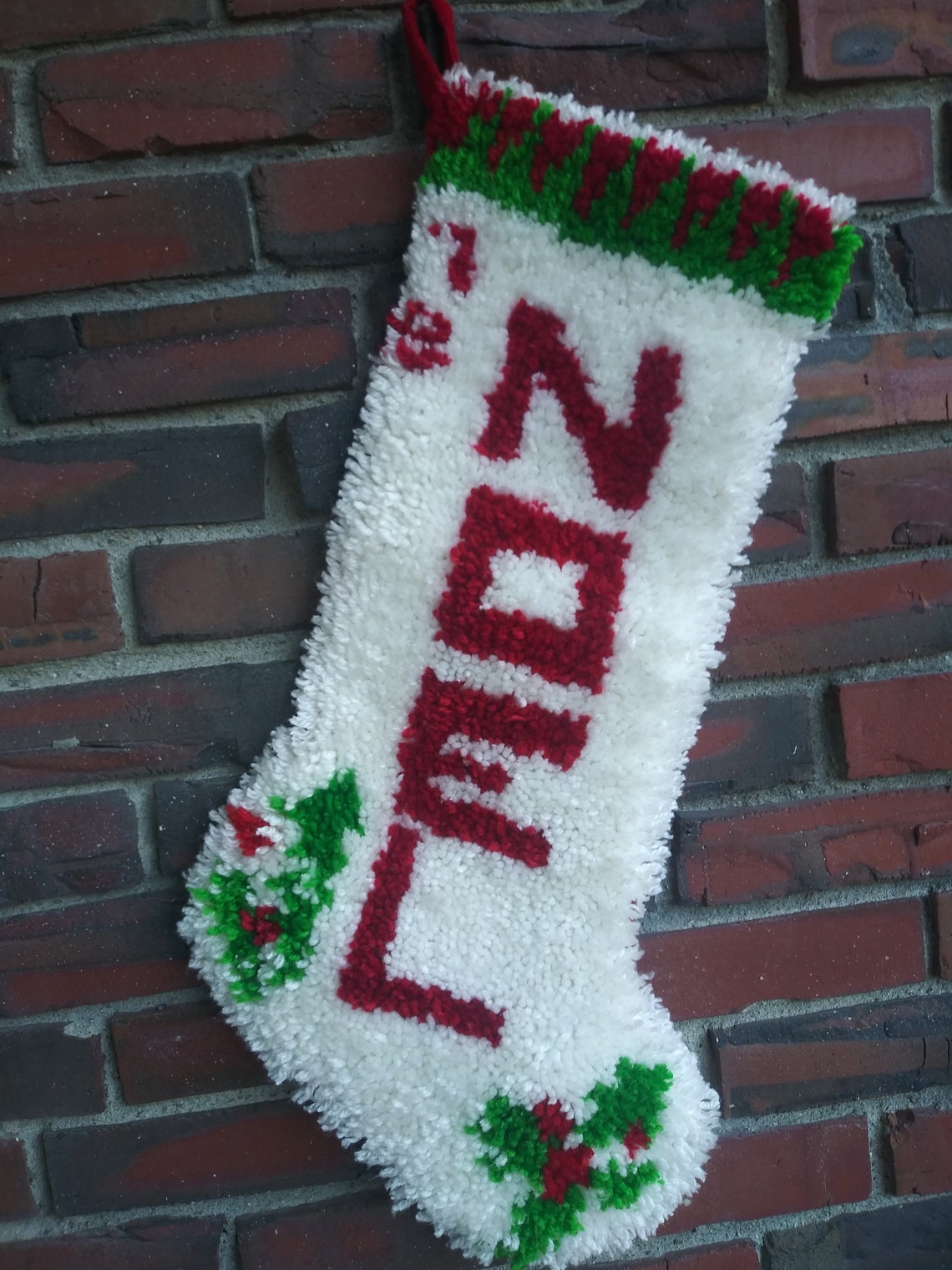 Vintage Christmas Stocking Handmade Latch Hook Noel - Etsy