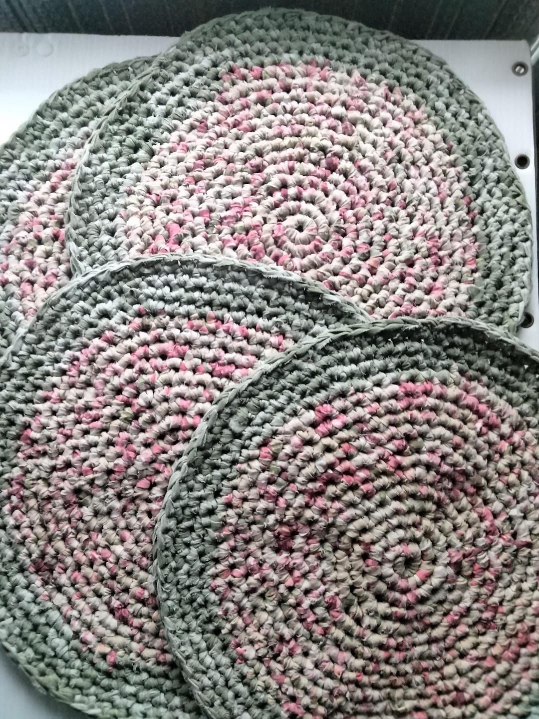 Crocheted Rag Rug Chair Pads - Multicolored Set of 4 (15 1/2 Inches) - Etsy