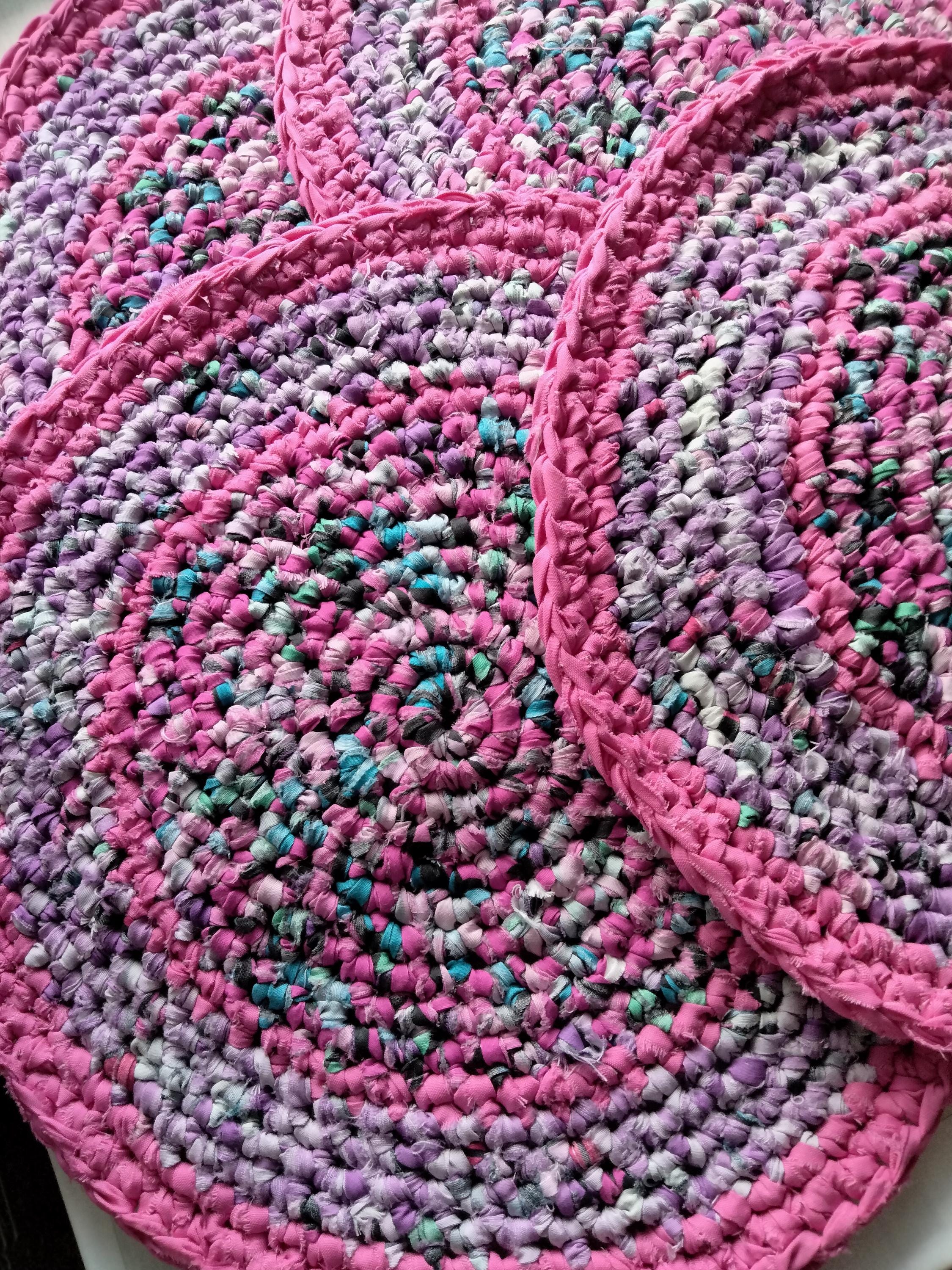 Crocheted Rag Rug Chair Pads - Set of 4 Multicolor Round Cushions (15 ...