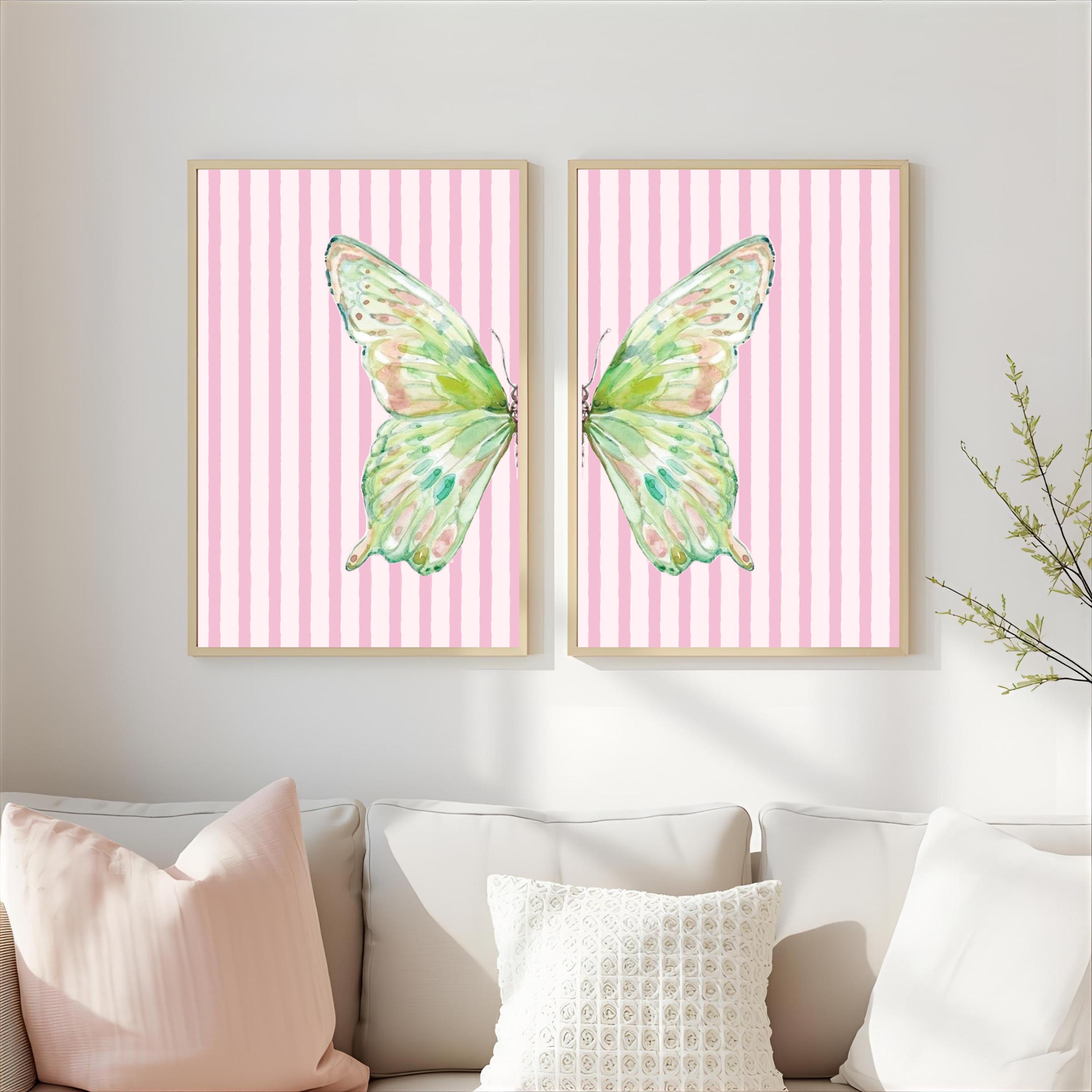 Pink and Green Butterfly Wall Print Set of Two - Digital Download - Etsy