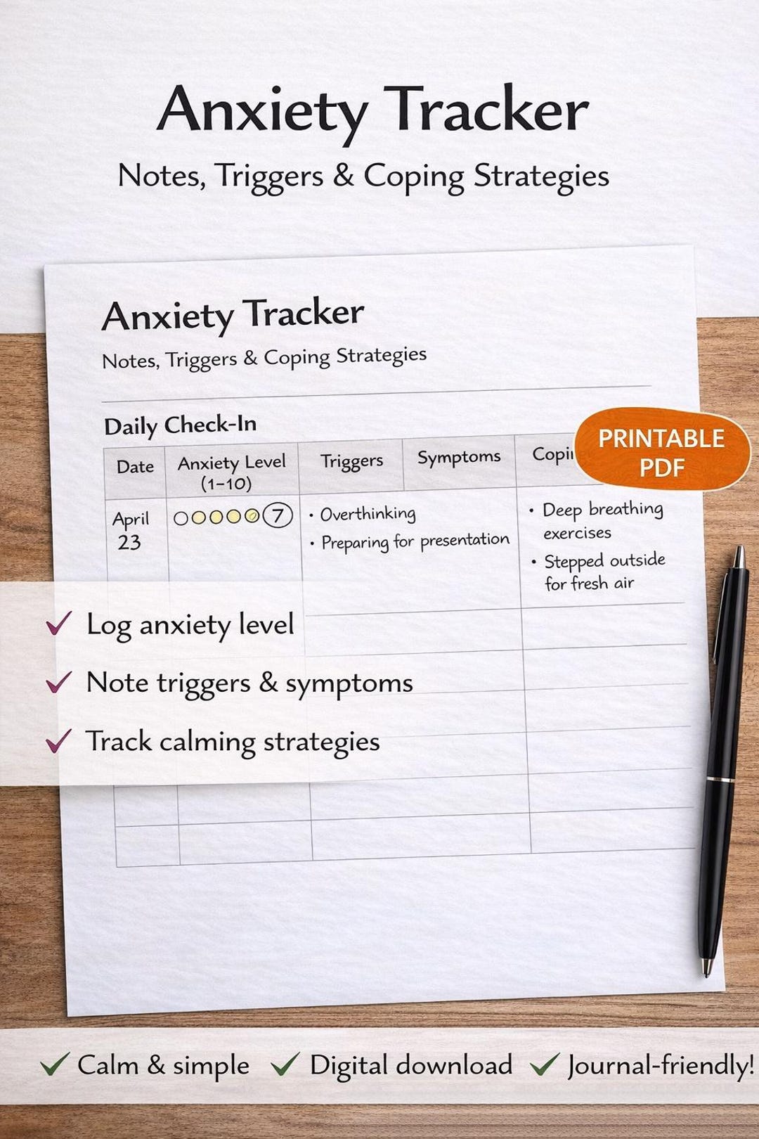 Daily Check-in & Mood Tracker Printable | Minimal Daily Reflection ...