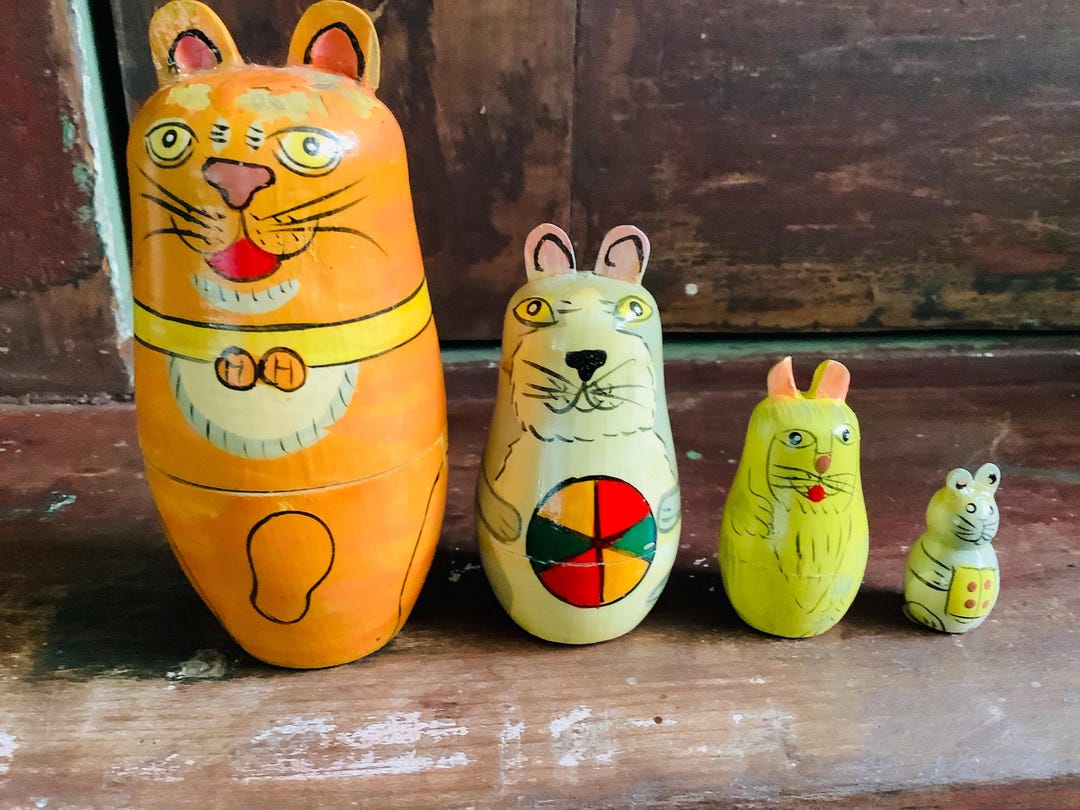 Cat and Mouse Nesting Boxes, 3 Cats and 1 Mouse Graduated Nesting Boxes ...