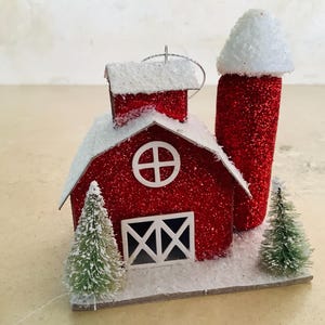Red Glitter Barn With Silo Christmas Ornament, Christmas Barn ...