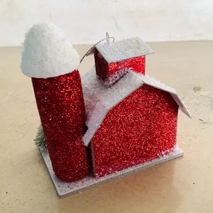Red Glitter Barn With Silo Christmas Ornament, Christmas Barn ...