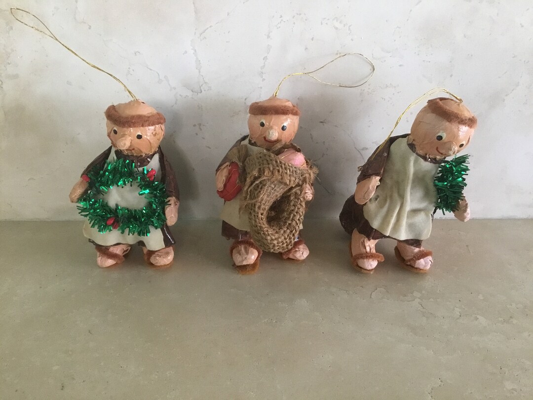 Vintage Handmade Paper Mache 3 Wise Men Christmas Ornaments / Christmas ...