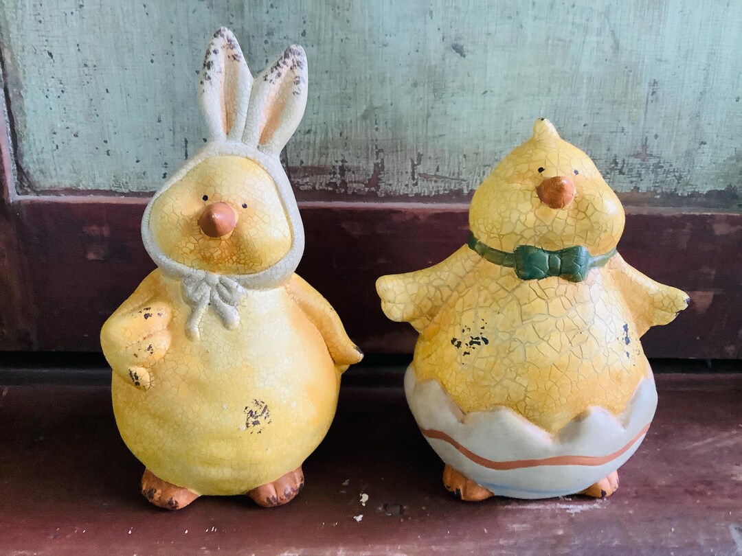 Pair of Ceramic Easter Chick Figures, Easter Decoration, Easter Home ...