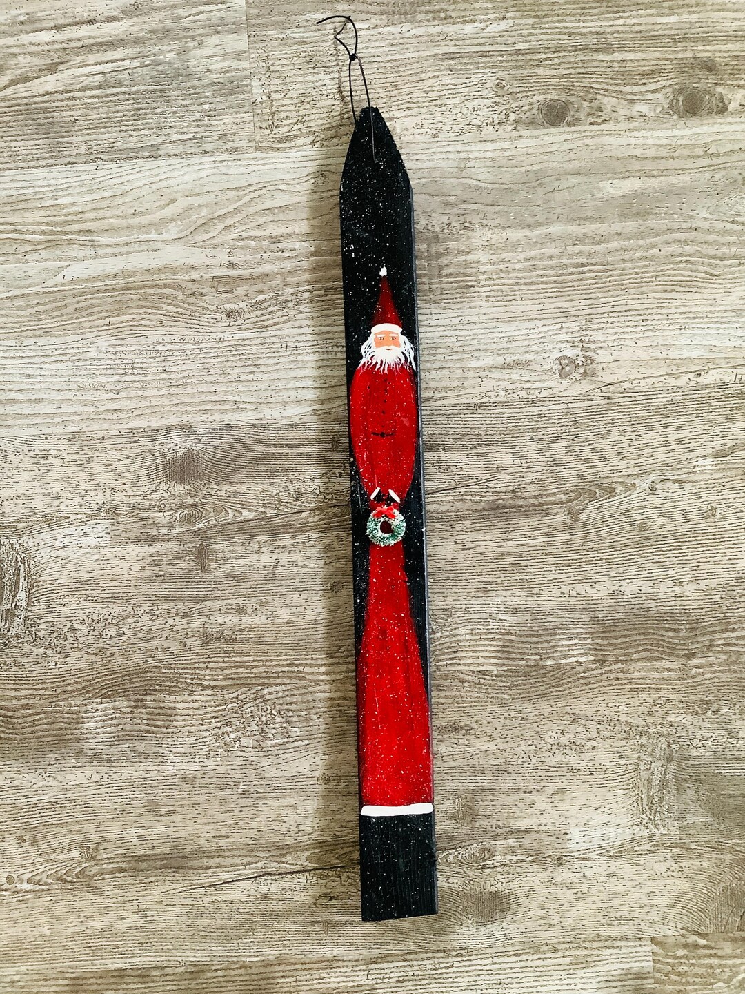 Hand Painted Rustic Skinny Santa Claus on Old Barn Wood Wall Hanging ...