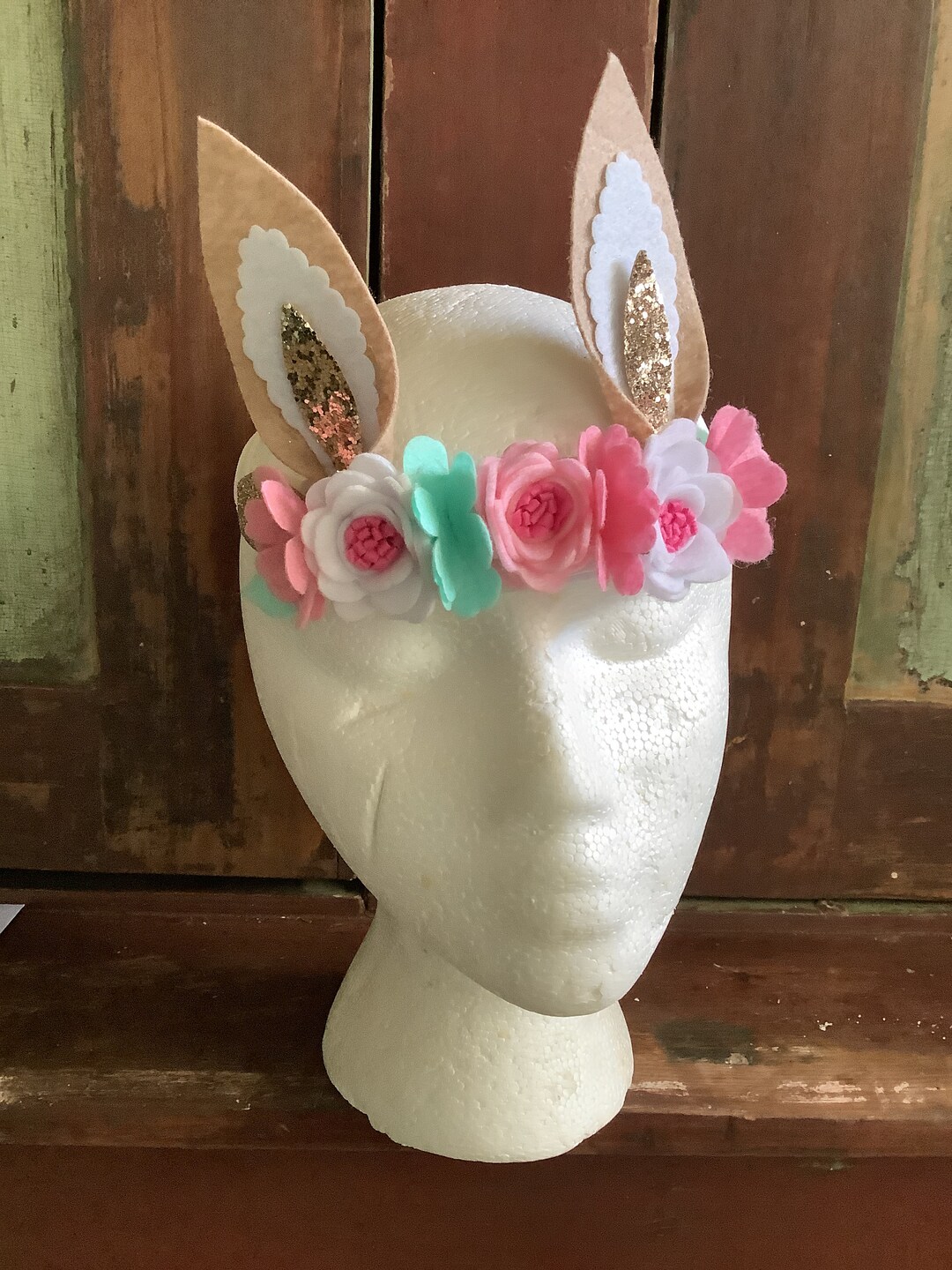 Childs Easter Bunny Headband / Easter Bunny Ears and Flowers Headband ...