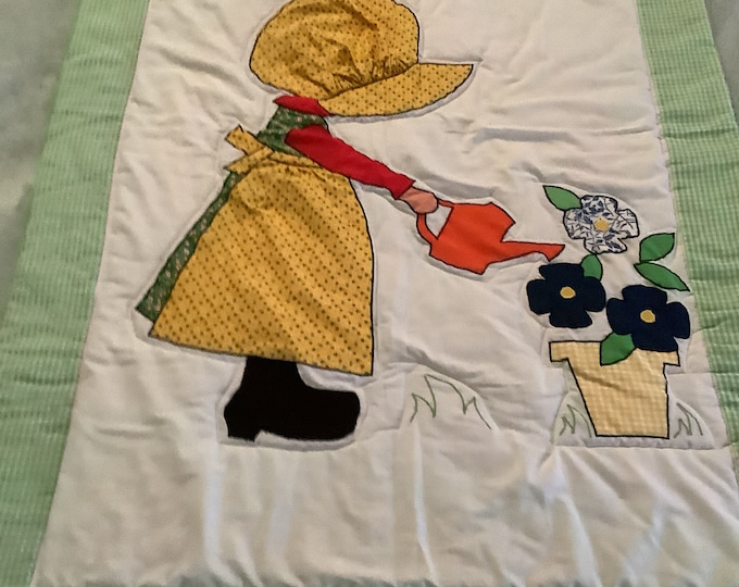 Vintage Sue Bonnet Quilt/ Hand Quilted Sue Bonnet/vintage Hand-made ...