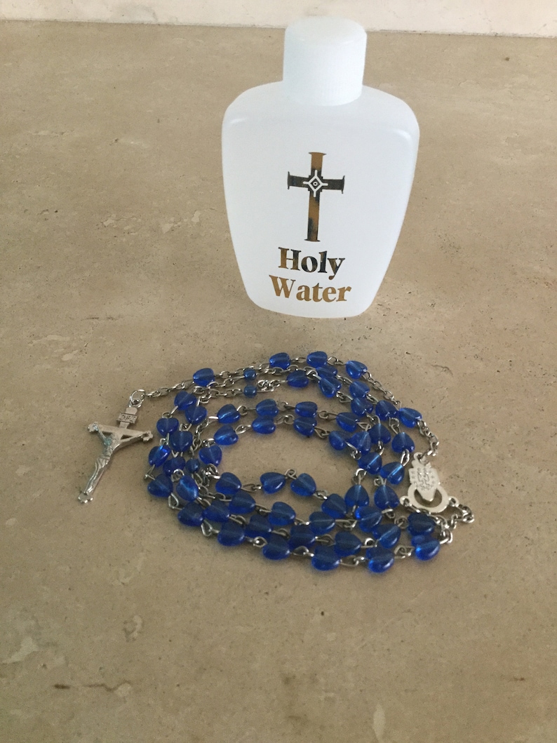 Vintage Blue Hearts Plastic Rosary Beads and Holy Water / | Etsy