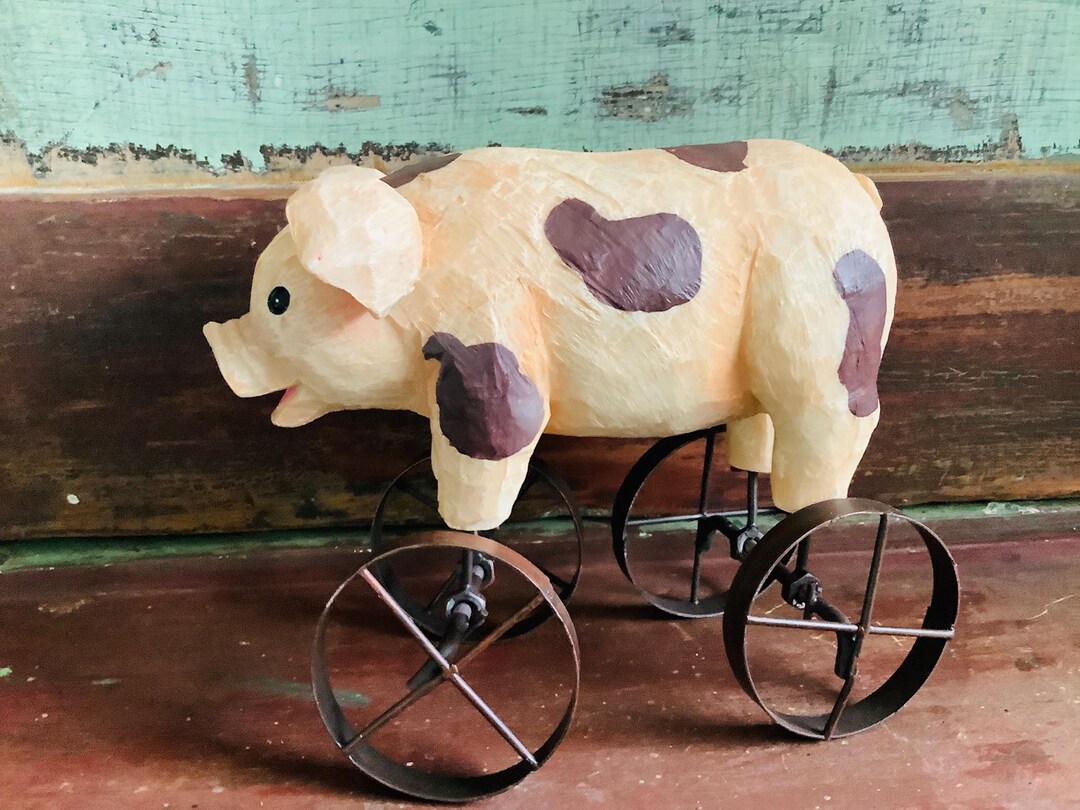 Pig on Metal Wheels Figure, Country Kitchen Decor, Pig Lovers ...