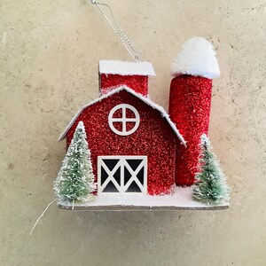 Red Glitter Barn With Silo Christmas Ornament, Christmas Barn ...