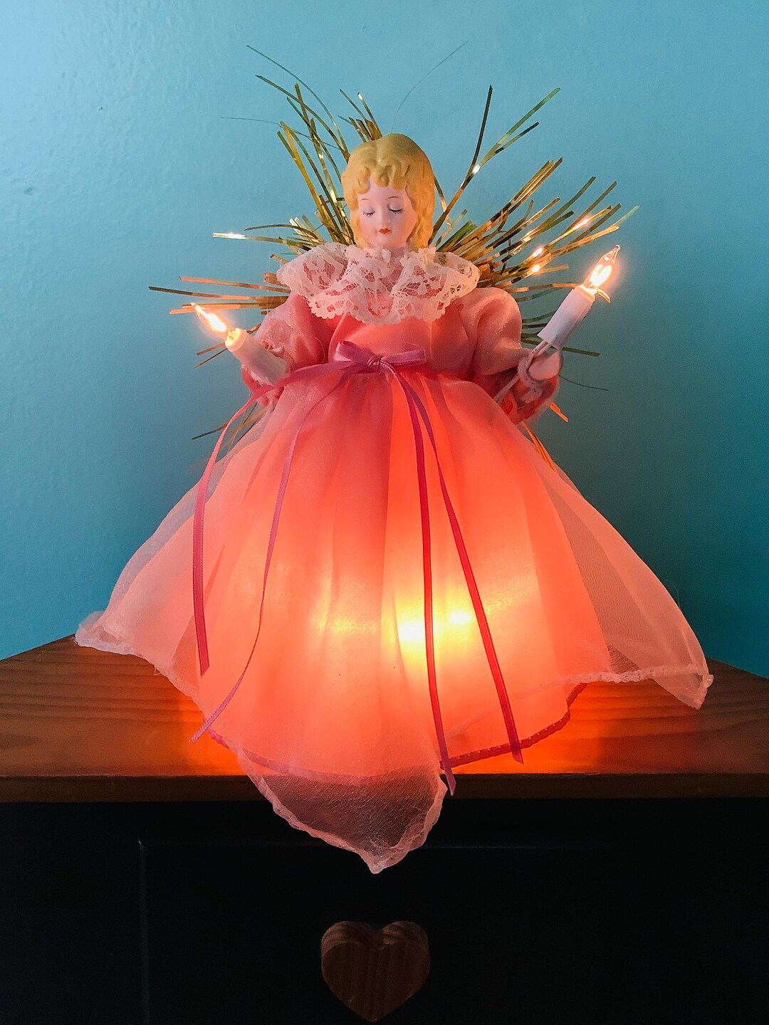 Small Lighted Christmas Angel Tree Topper in Pink / Christmas Home ...