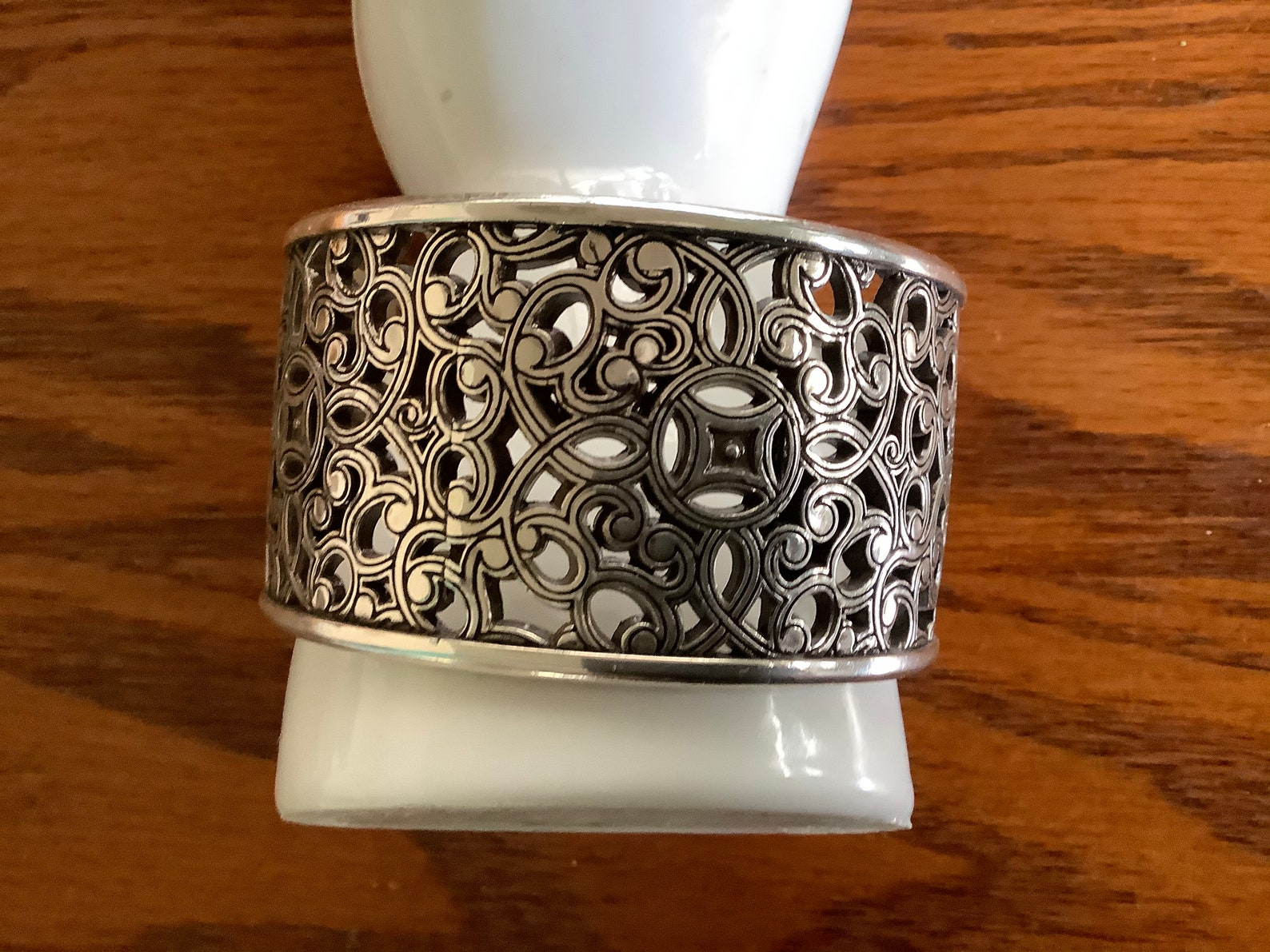 Wide Heavy Filigreed Band Bracelet / Silver Tone Bangle | Etsy