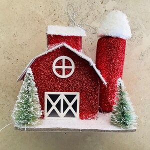 Red Glitter Barn With Silo Christmas Ornament, Christmas Barn ...