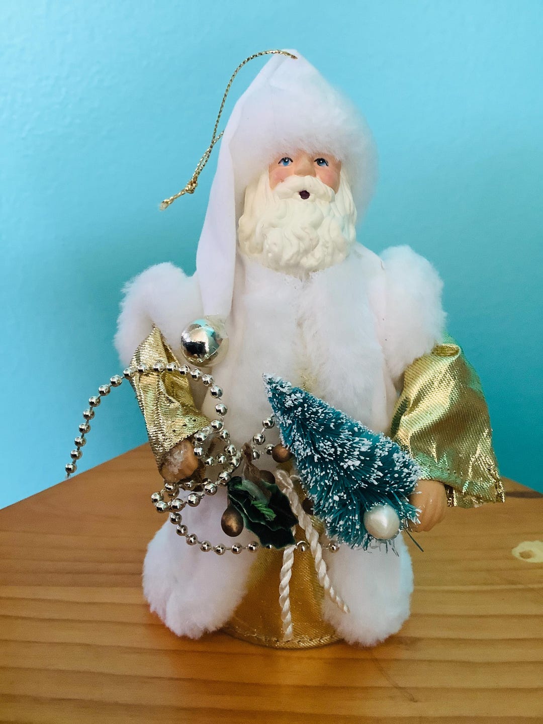 White and Gold Mini Santa Christmas Tree Topper / Christmas Decoration ...