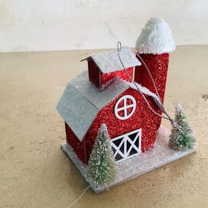 Red Glitter Barn With Silo Christmas Ornament, Christmas Barn ...