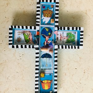 Funky Cross Handmade With Mexican Loteria Cards, Worry Dolls and Other ...