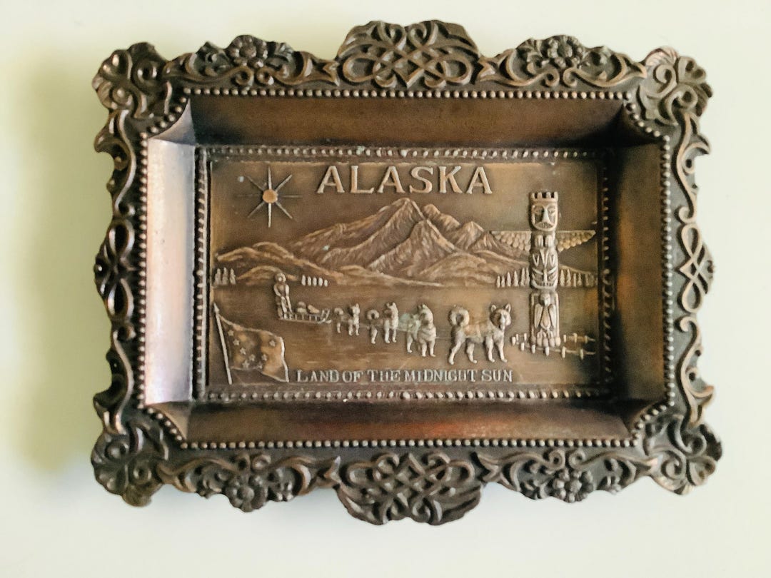 Vintage Alaskan Metal Tray Souvenir, Alaska Catchall Tray, Alaskan ...