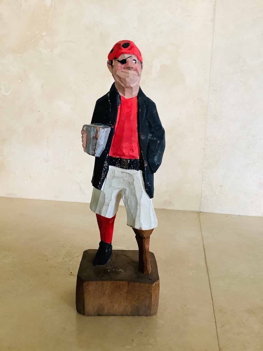 Hand Carved Wooden Peg Leg Pirate / Nautical Sailor / Seaman / Old ...