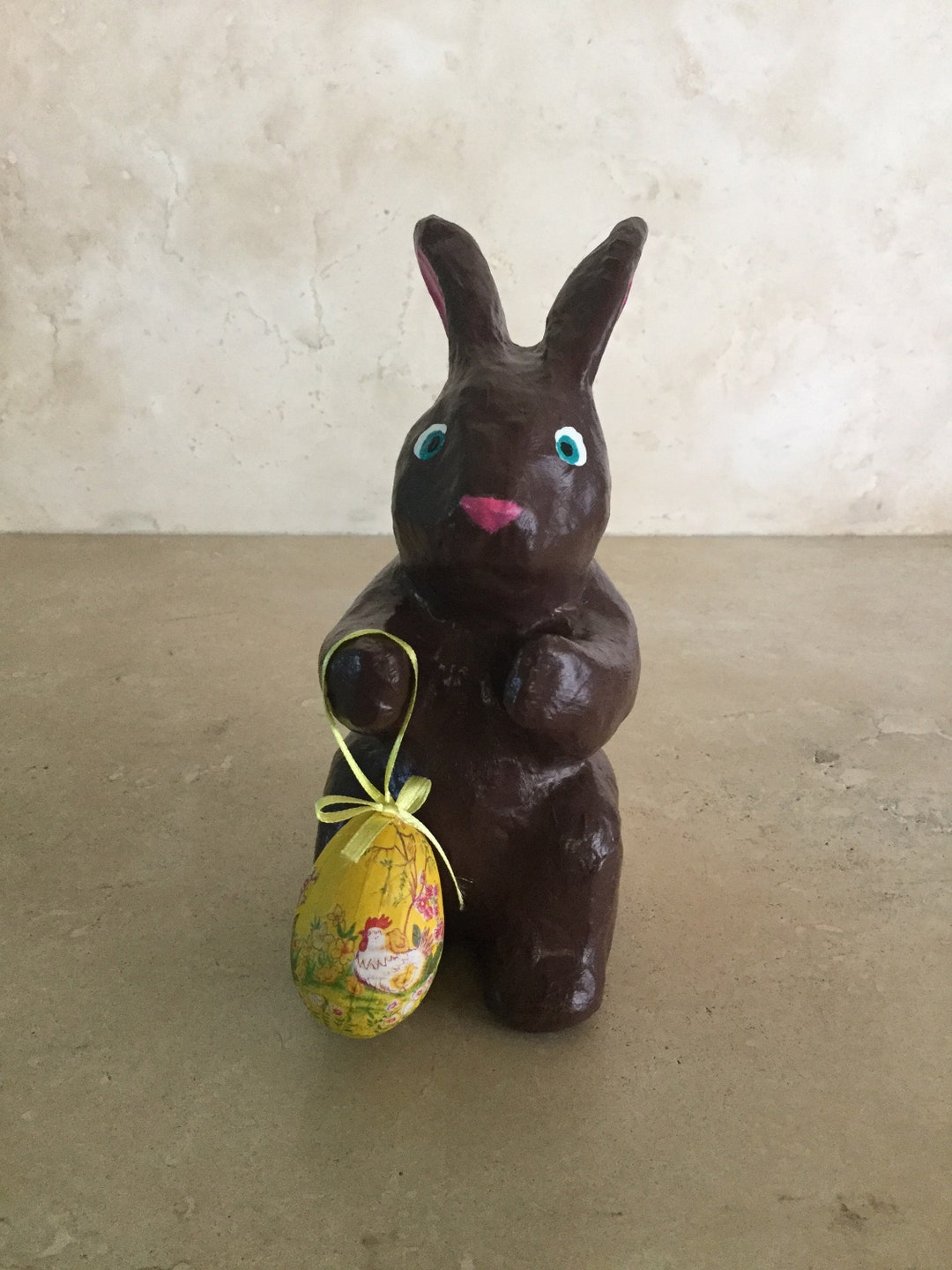 Paper Mache’ Chocolate Bunny With Egg Figure / Easter Decoration - Etsy