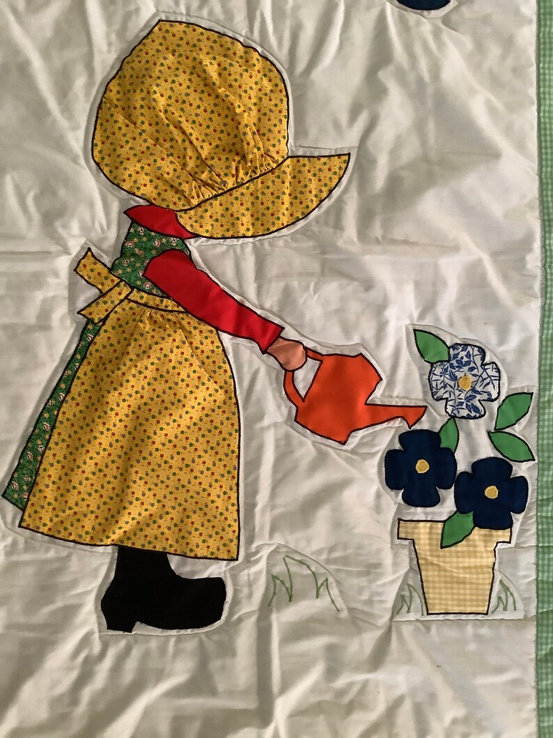 Vintage Handmade Sue Bonnet / Holly Hobbie Wallhanging Quilt / - Etsy