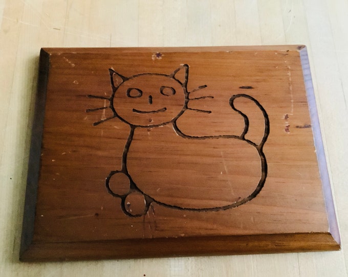 Vintage Primitive Wooden Cat Kind Hearted Woman Plaque / Olden Days ...