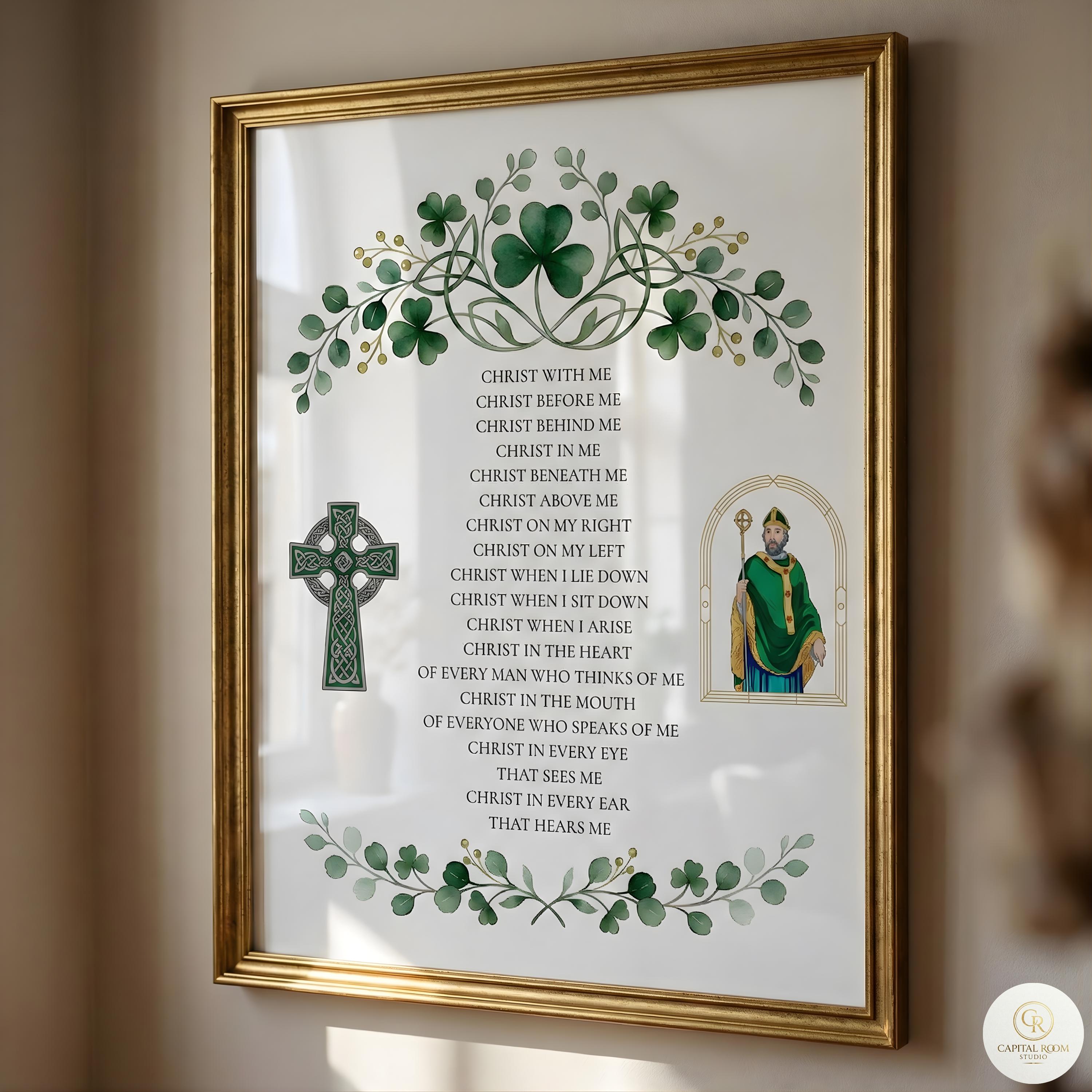 St. Patrick’s Breastplate Prayer Art, Celtic Clover Irish Catholic ...