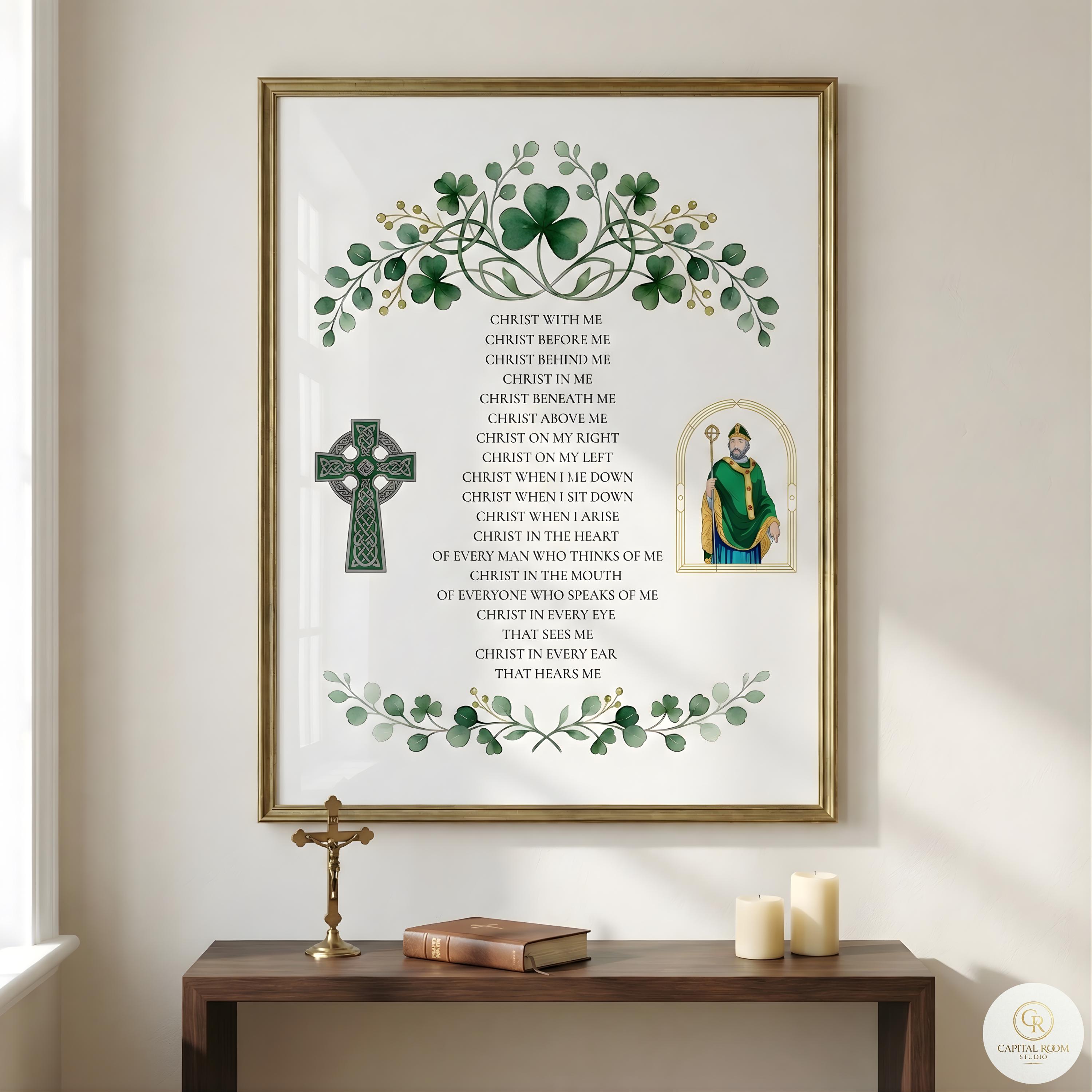 St. Patrick’s Breastplate Prayer Art, Celtic Clover Irish Catholic ...
