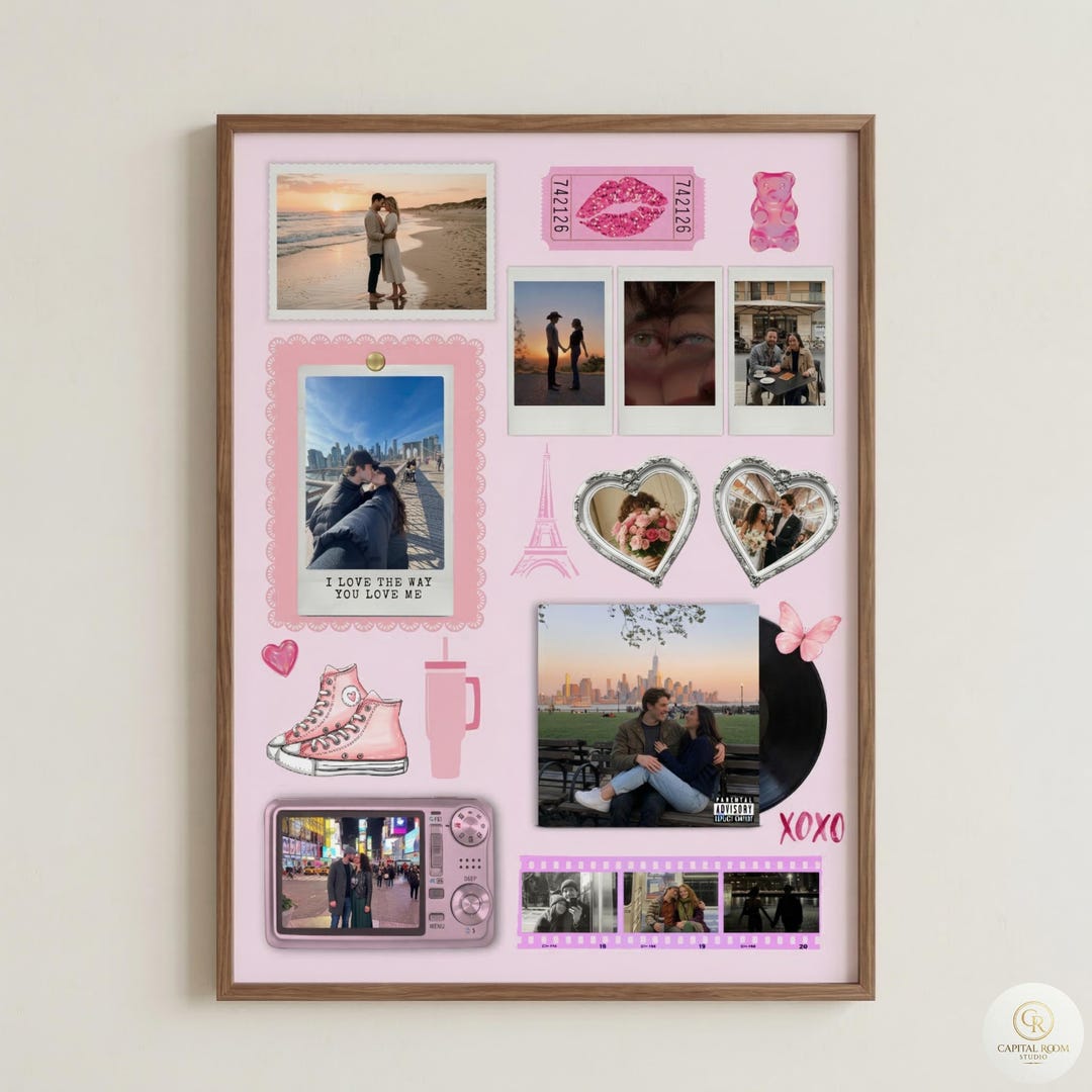 Pink Photo Collage Canva Template: Romantic Scrapbook Poster (digital ...