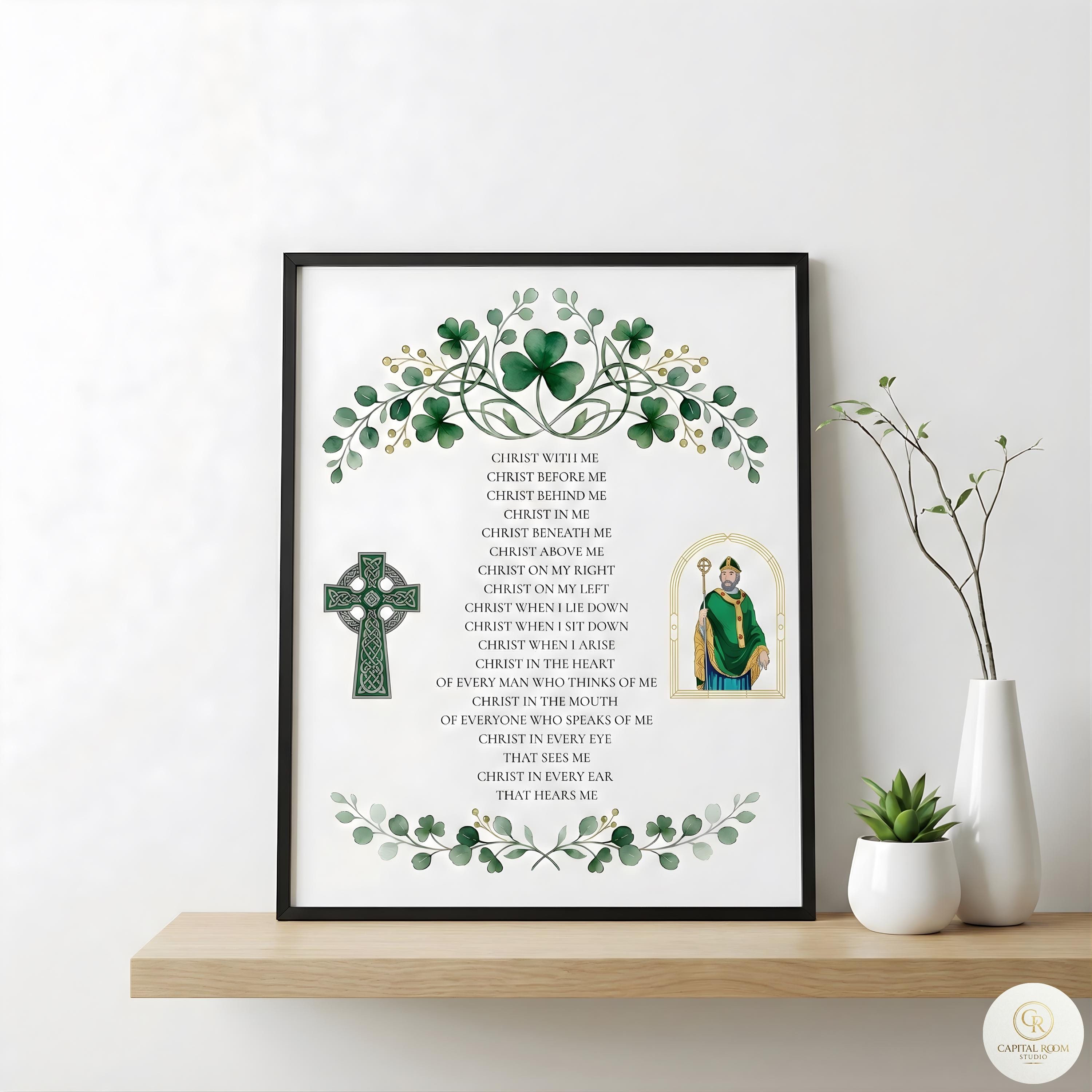 St. Patrick’s Breastplate Prayer Art, Celtic Clover Irish Catholic ...