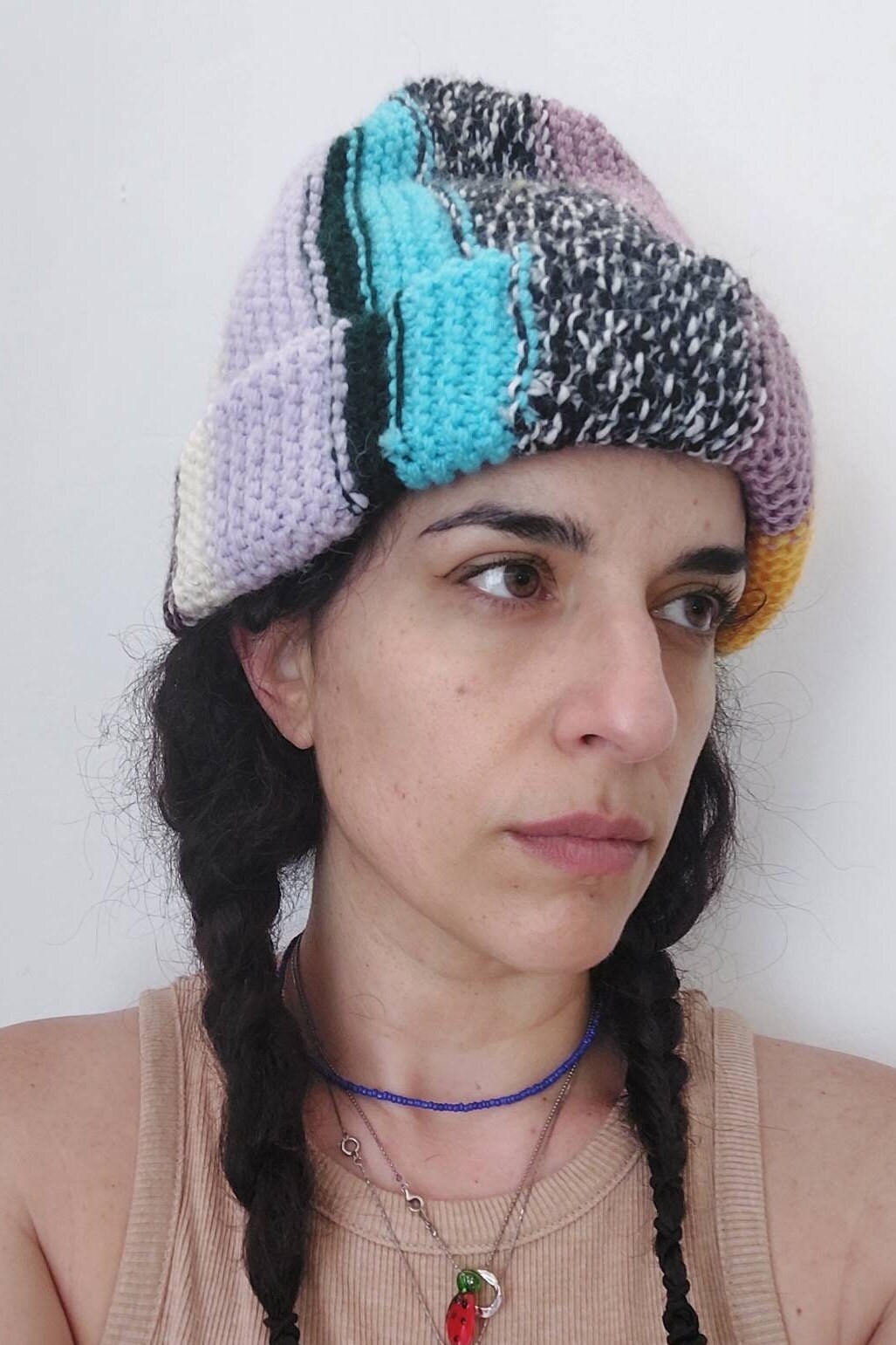 Hand-knitted Beanie Hat Made From Yarn Scraps - Etsy