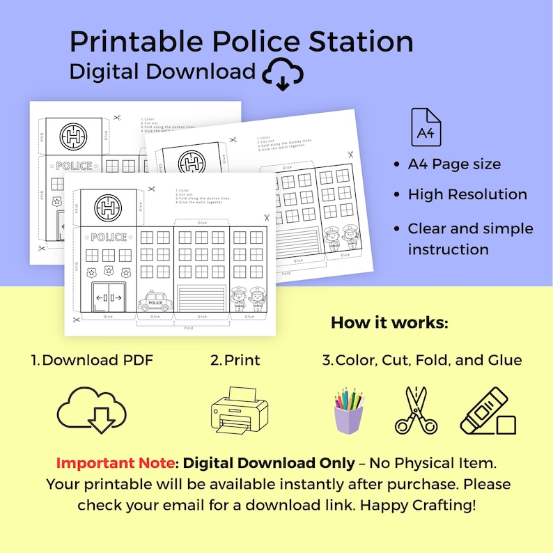 Printable Police Station Craft | Coloring Cut Fold Glue Activity | PDF ...