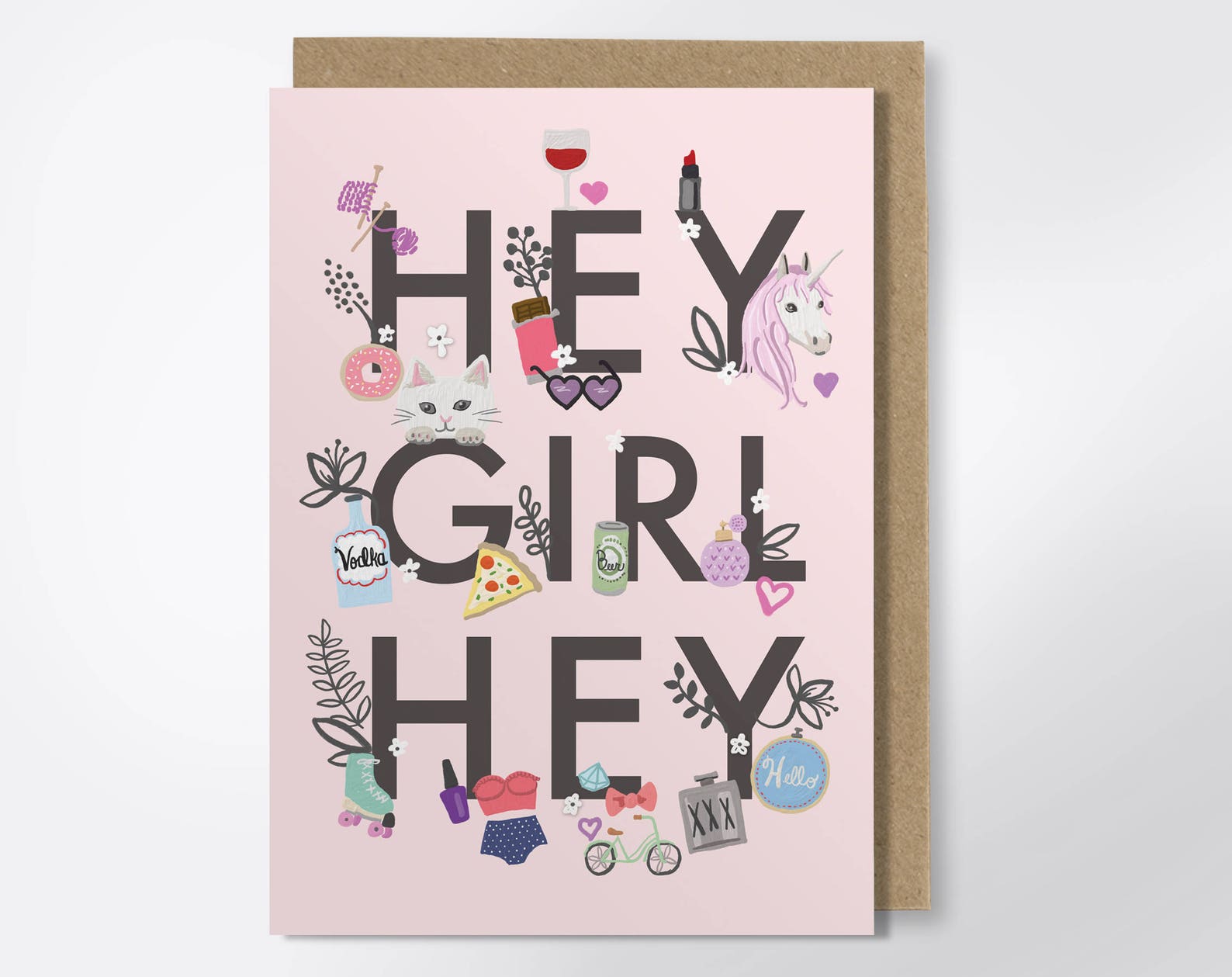 Hey Girl Hey Fun Greeting Card Illustrated Card Girly - Etsy
