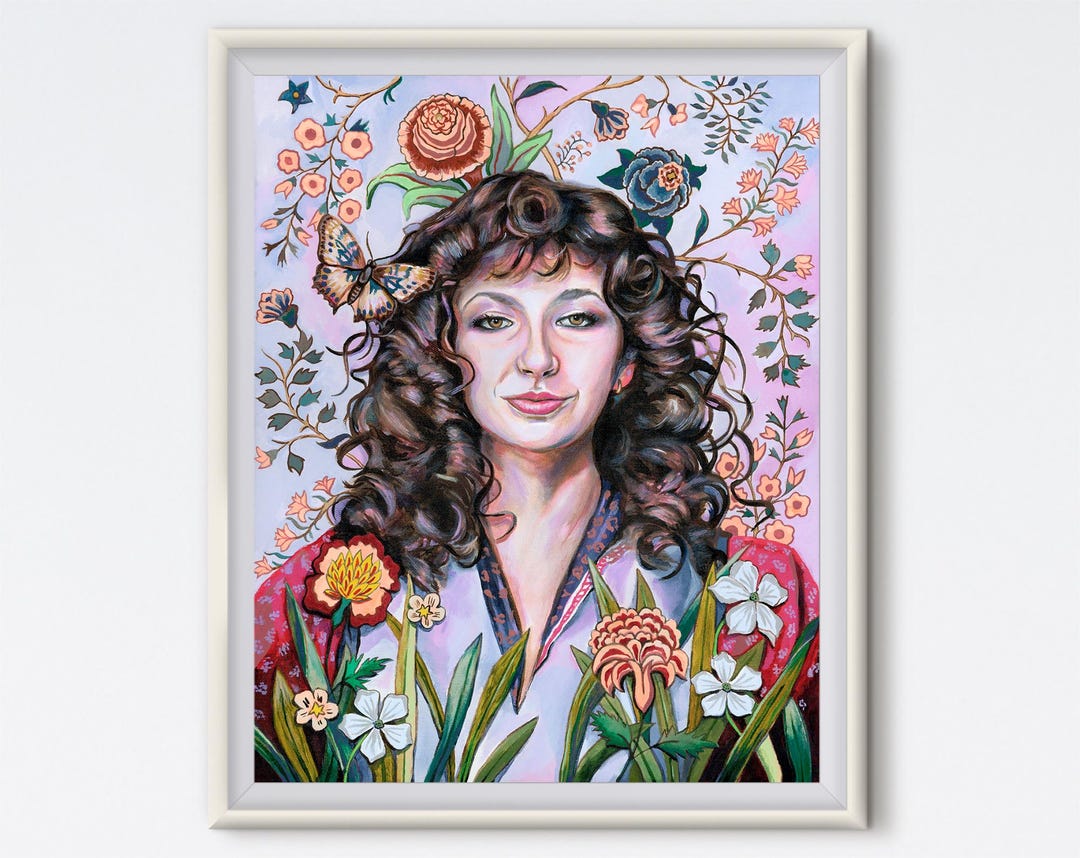 Kate Bush Vintage Floral Portrait - Hand-painted Acrylic Art With ...