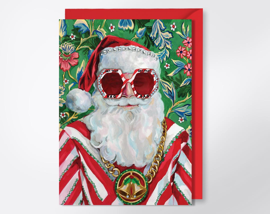 Glam Santa Christmas Card: Funny Floral Holiday Greeting - Etsy