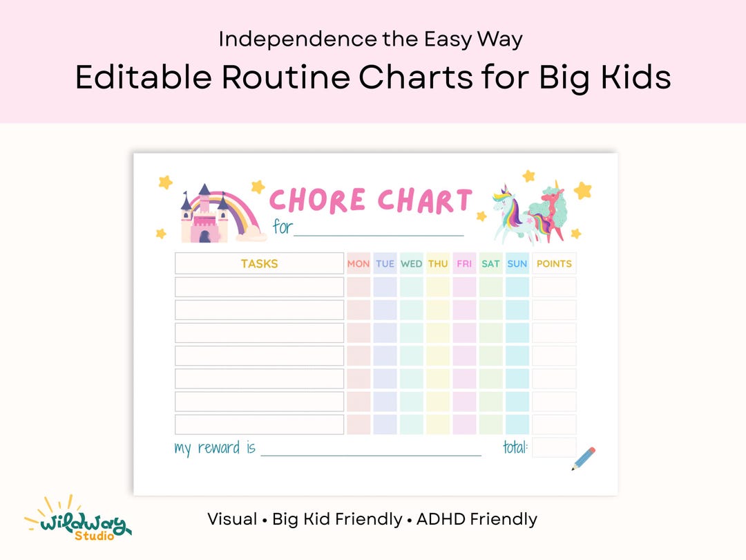 ADHD Chore Chart Printable | Visual Task Chart for Kids | Executive ...