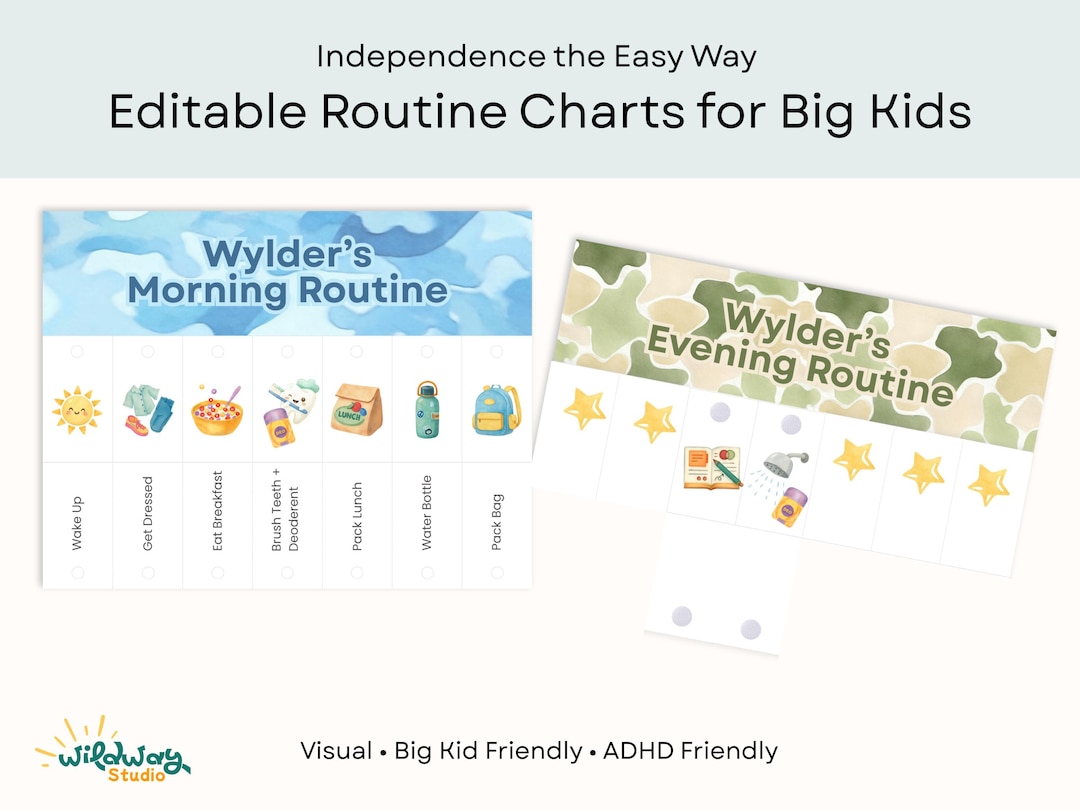 Big Kid Morning & Evening Routine Chart Printable | Visual Schedule for ...