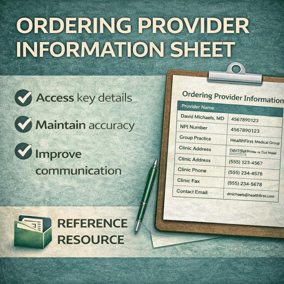 Ordering Provider Information Sheet | NPI Tax ID Facility Info Template ...