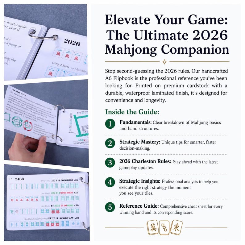 2026 Mahjong Guide & Strategy Flipbook, Durable A5 Laminated Reference ...