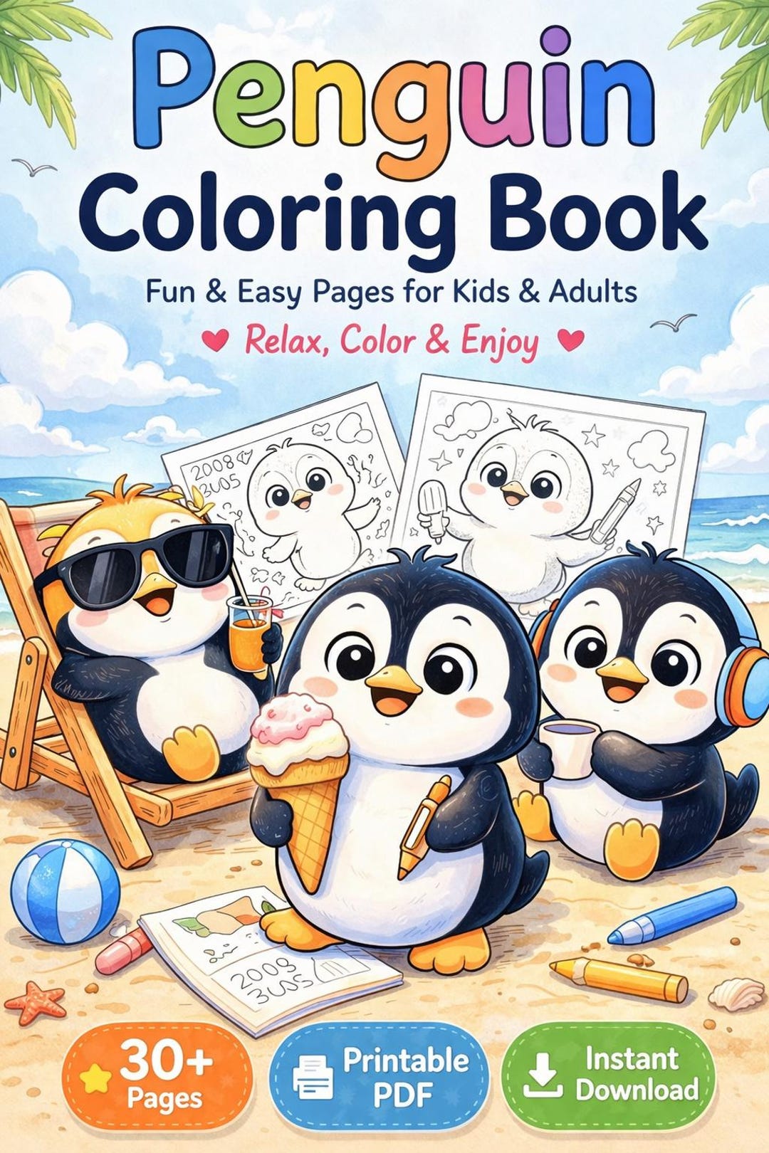 Penguin Coloring Book | 30+ Pages With Coloring Guide | Easy to Hard ...