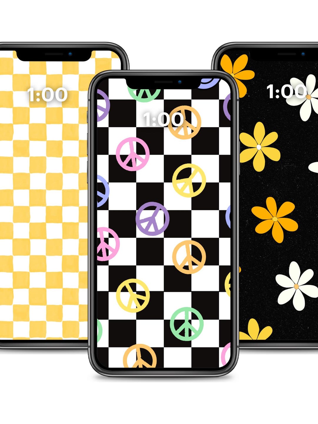 Groovy Hippie Phone Wallpaper Pack (13 Designs) | Retro Smiley Faces ...