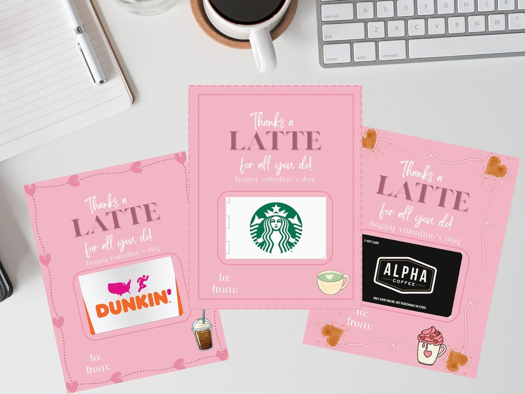 Thanks a Latte Valentine Printable Card, Coffee Gift Card Holder ...