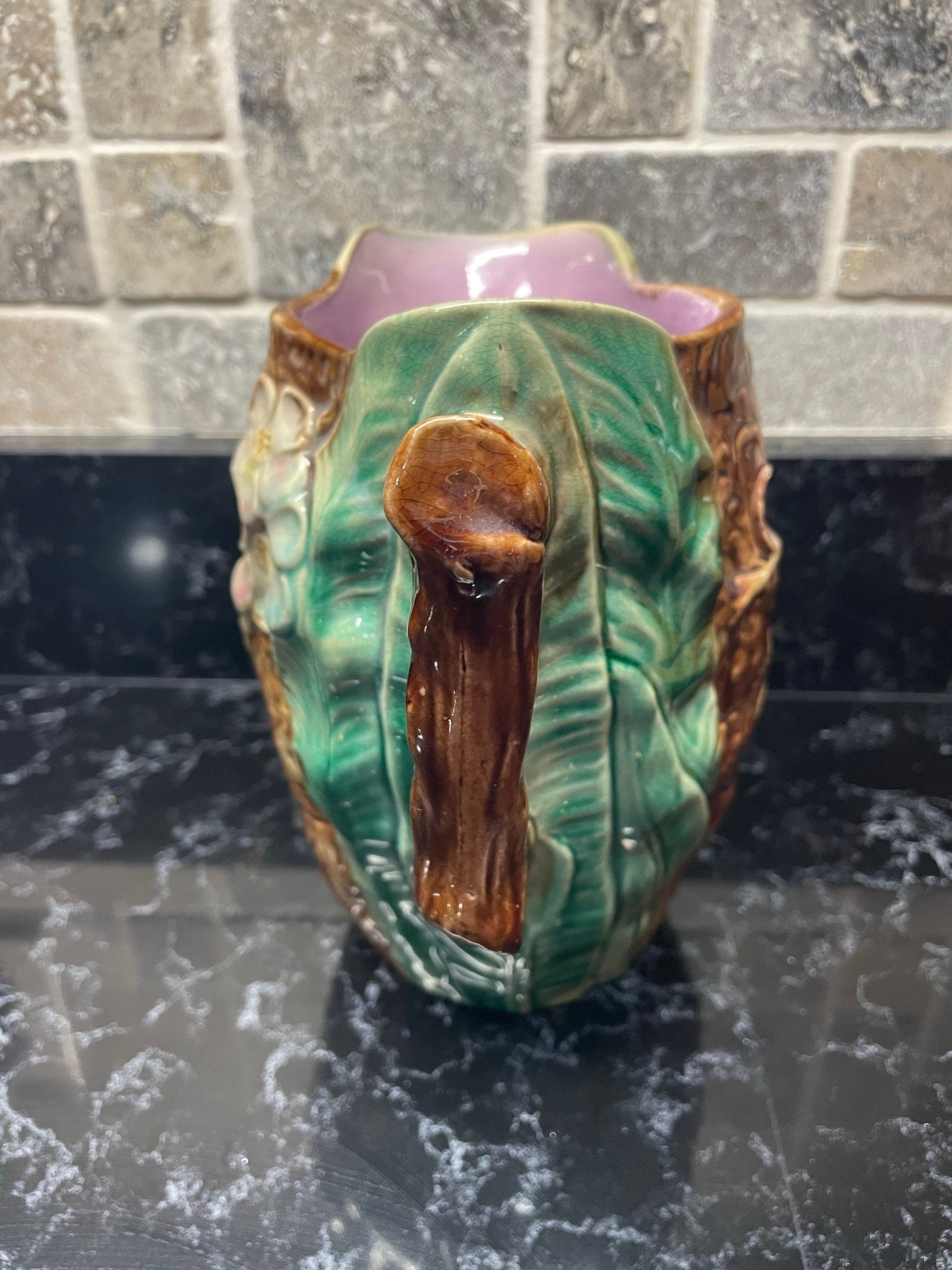 Antique Etruscan Majolica Pitcher: Tree Bark, Flower, Leaf Design - Etsy