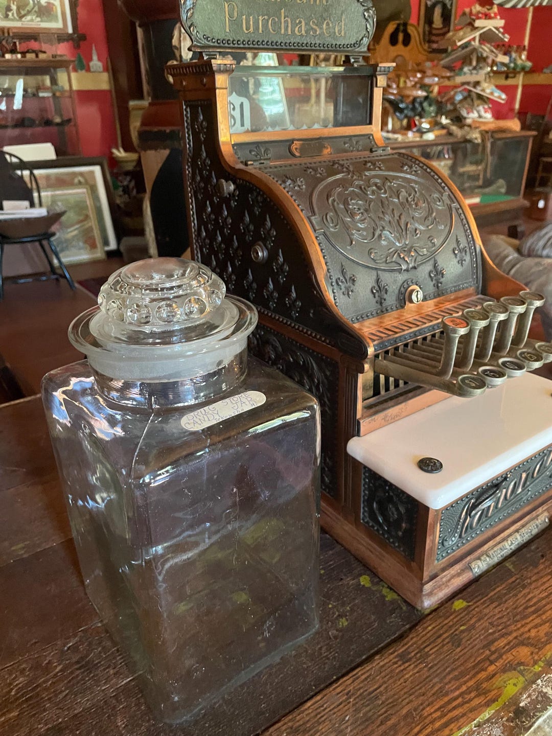 Antique Candy Jar: Wavy Glass Apothecary Jar, Farmhouse Kitchen Decor ...