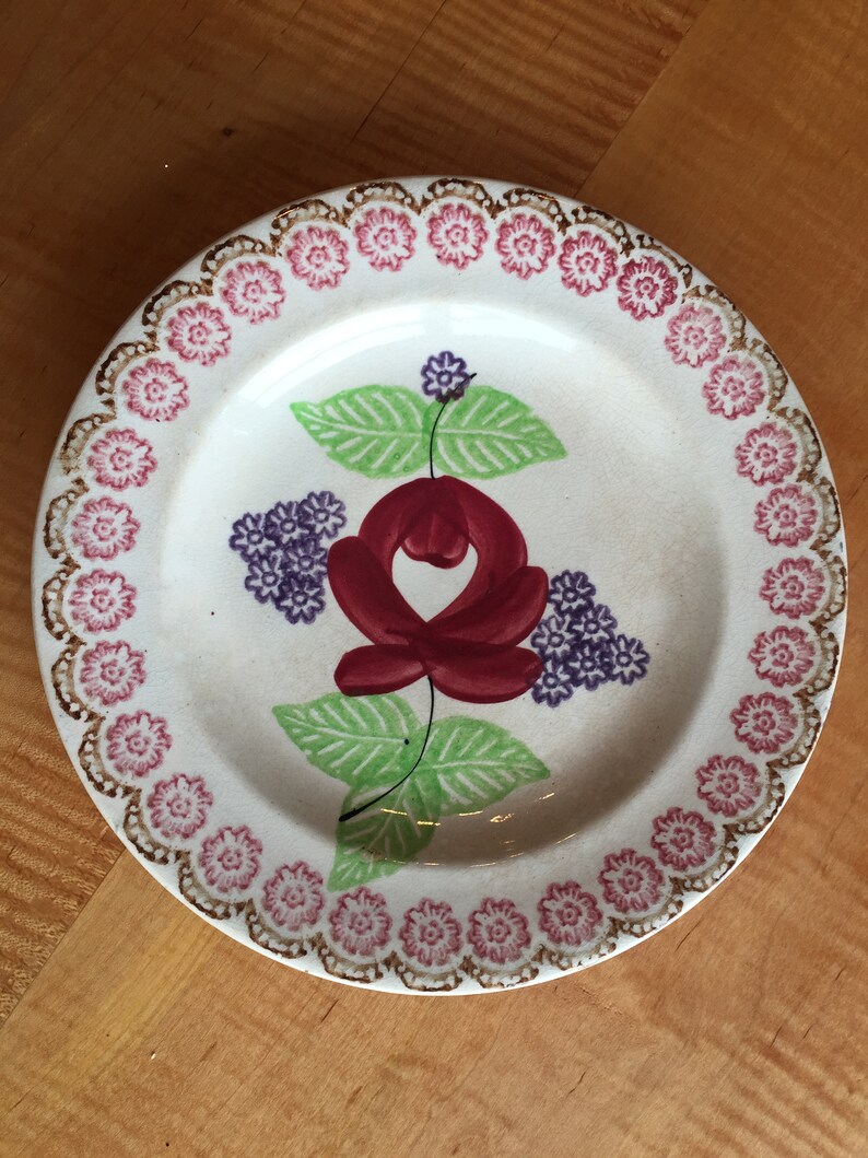 Antique Stick Spatterware Plates Cups and Saucers Spongeware Pottery ...