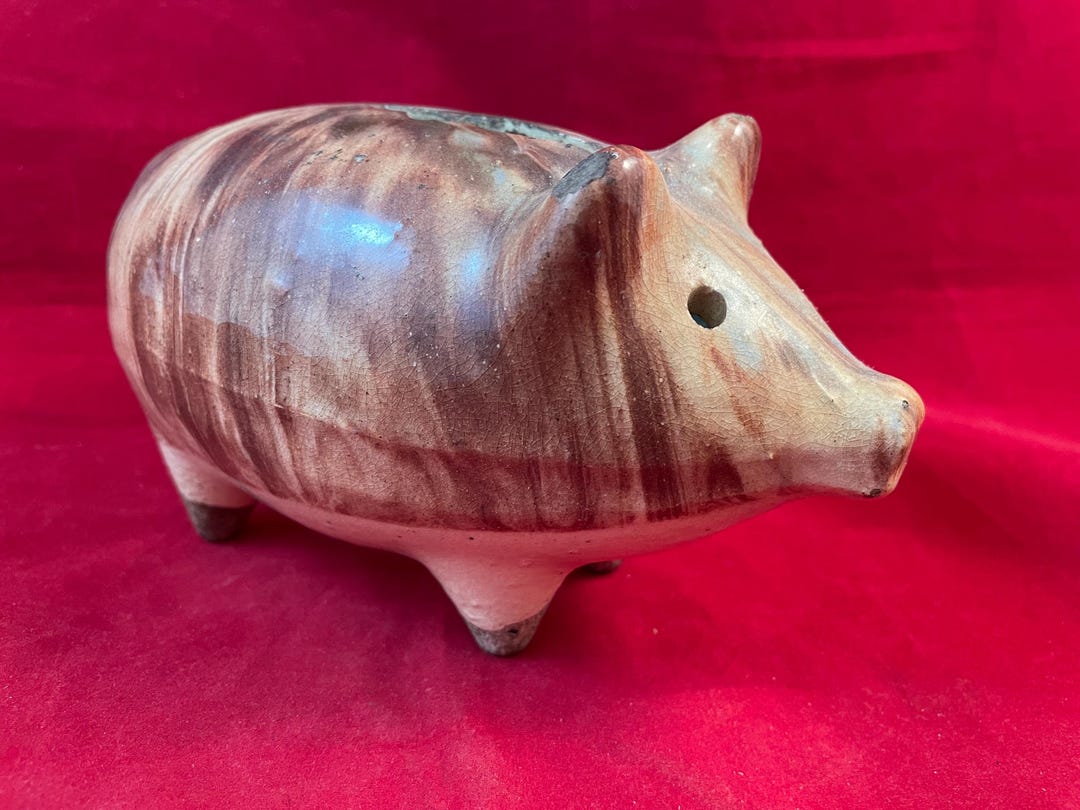 Antique Yellow Ware Piggy Bank: Spongeware Pottery Coin Bank - Etsy