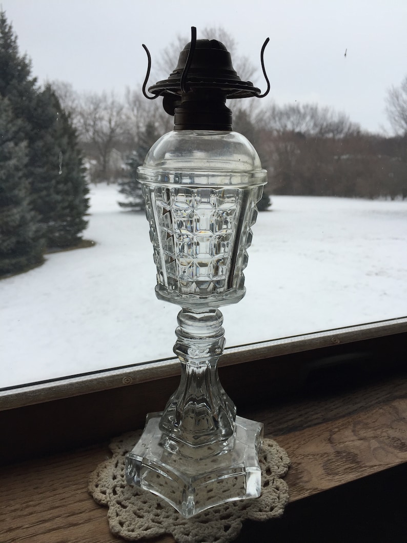 Antique Sandwich Glass Oil Lamp EAPG Lamp Primitive Lighting - Etsy