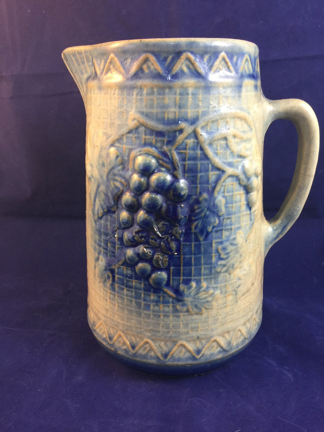 Antique Red Wing Stoneware Pitcher Grapes and Lattice Vintage ...